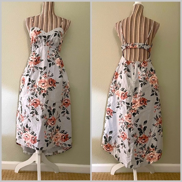 Wayf | Dresses | Wayf Nwt Floral Linen Blend Highlow Open Back Dress ...